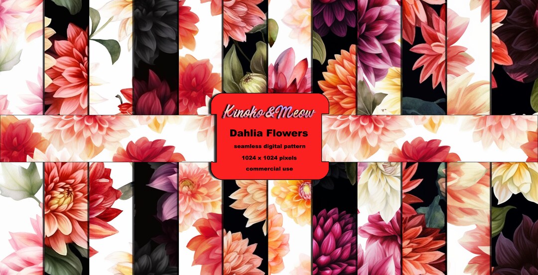 Watercolor Dahlia Flowers Digital Paper: Beautiful Seamless Backgrounds ...