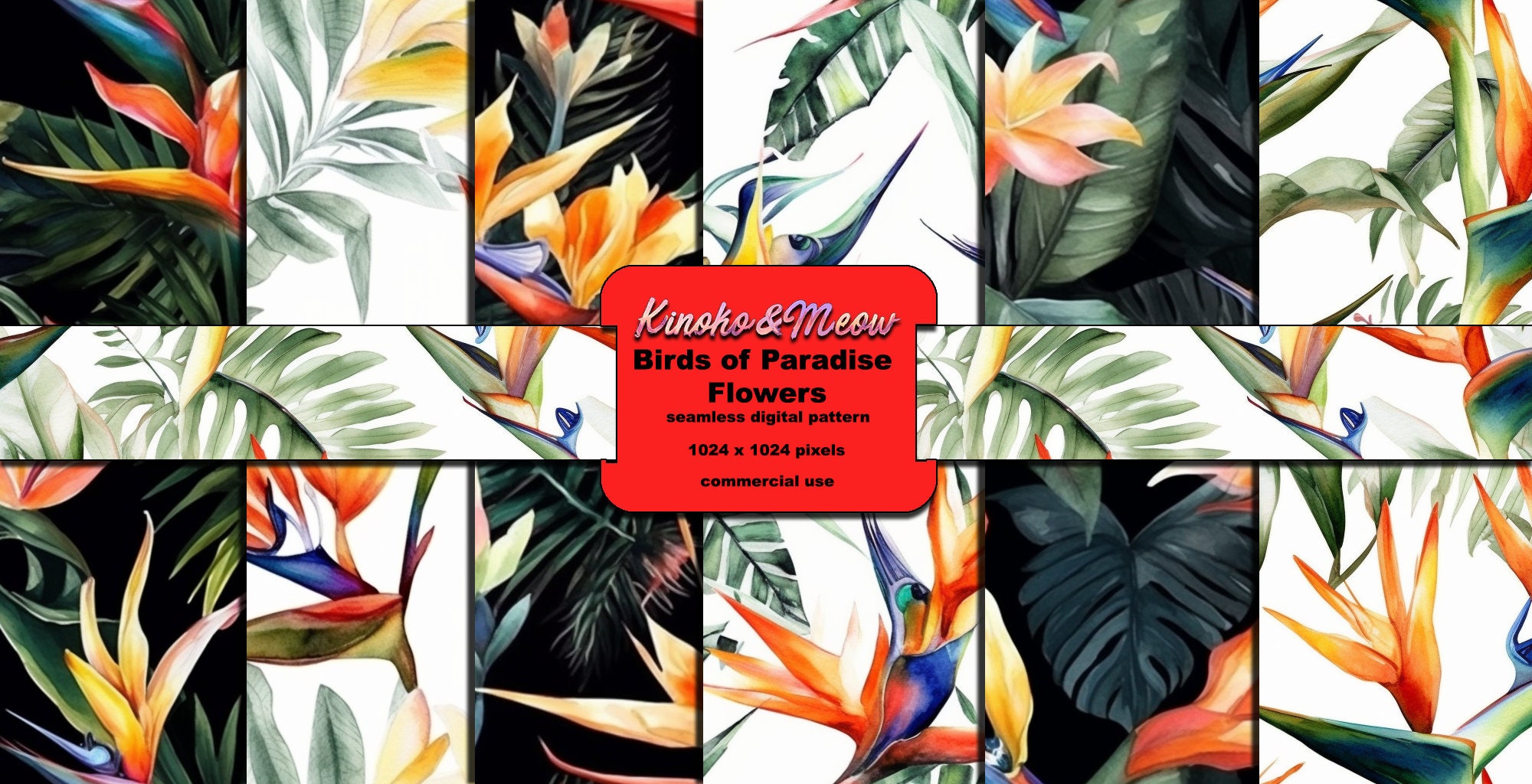 Watercolor Birds of Paradise Flowers Digital Paper: Beautiful Seamless ...