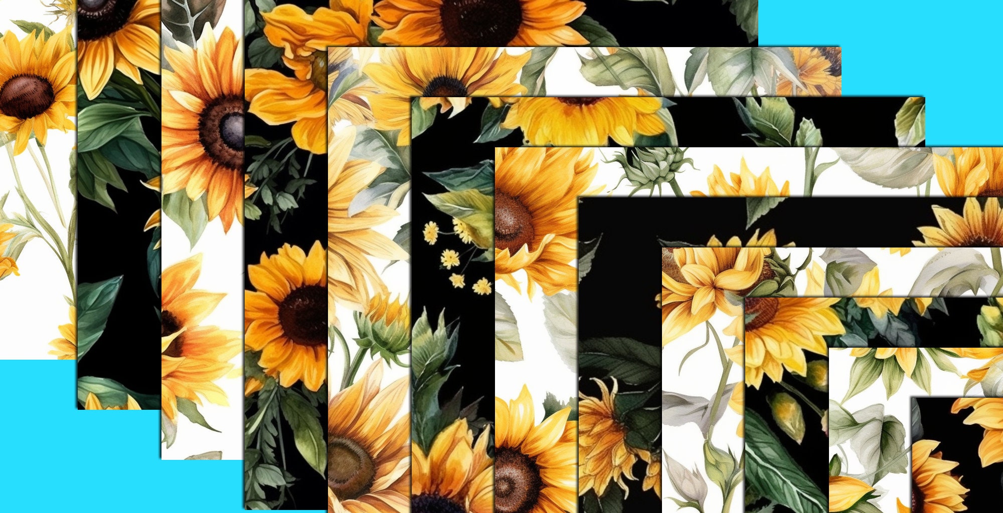 Watercolor Sunflower Flowers Digital Paper: Beautiful Seamless ...