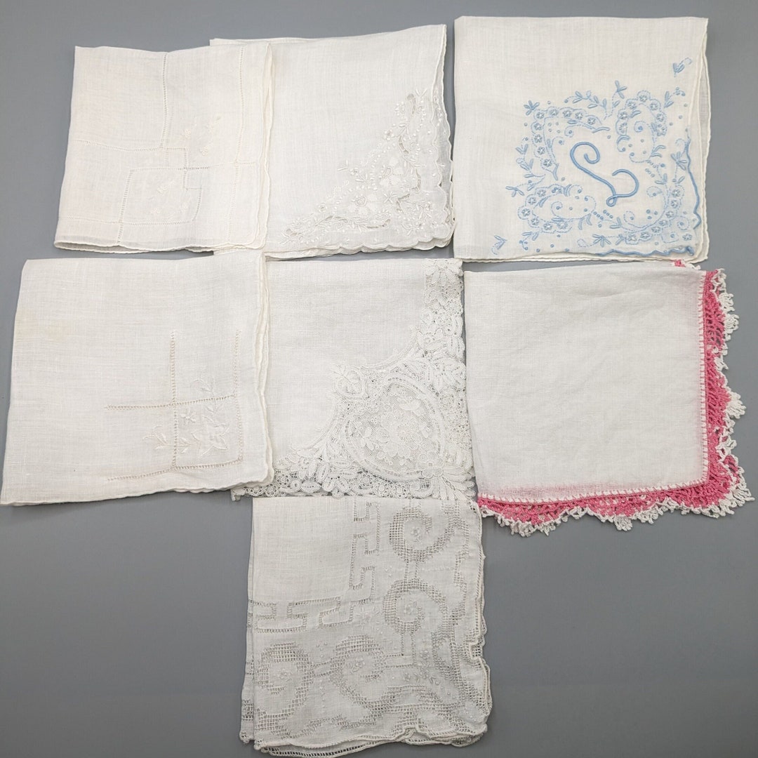 Women's Vintage Natural Fiber Handkerchiefs, Assorted Decorations, Lot ...