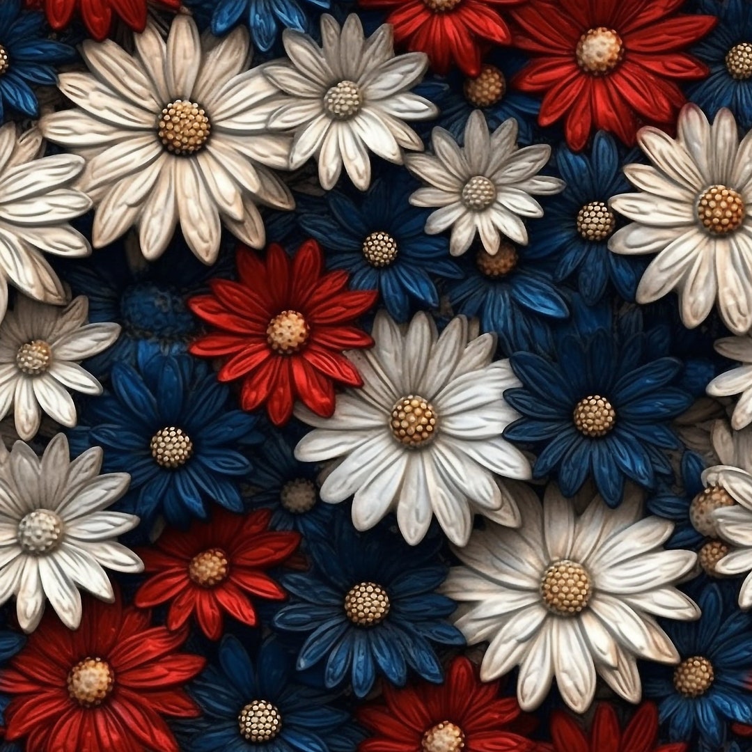 Red White and Blue Flowers Seamless Pattern Digital Print - Etsy