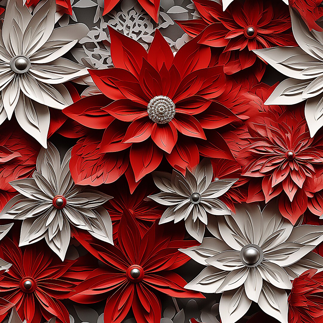 Flowers Red Silver Seamless Pattern Digital Print Instant - Etsy