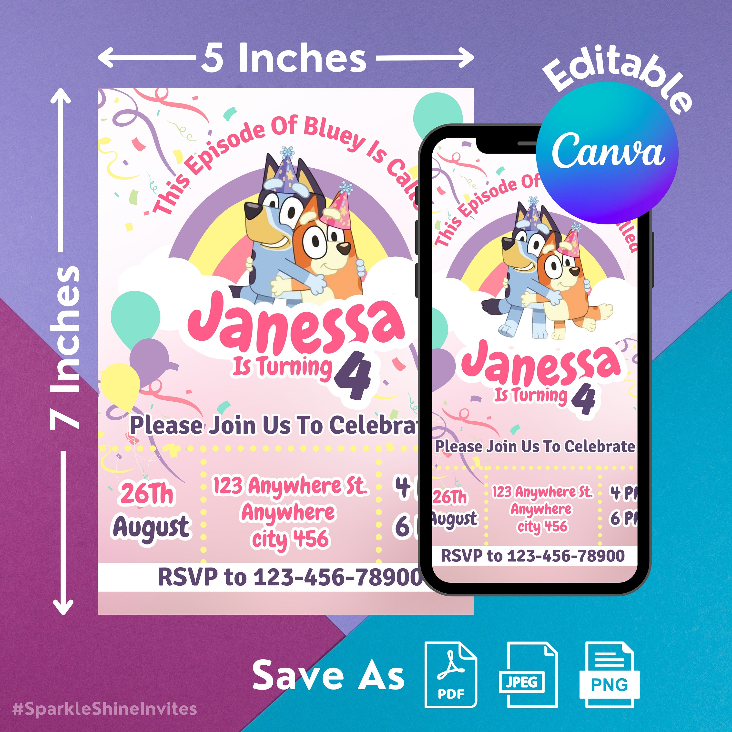 Bluey Birthday Invitation, Bluey Birthday Invitation Template, Editable ...
