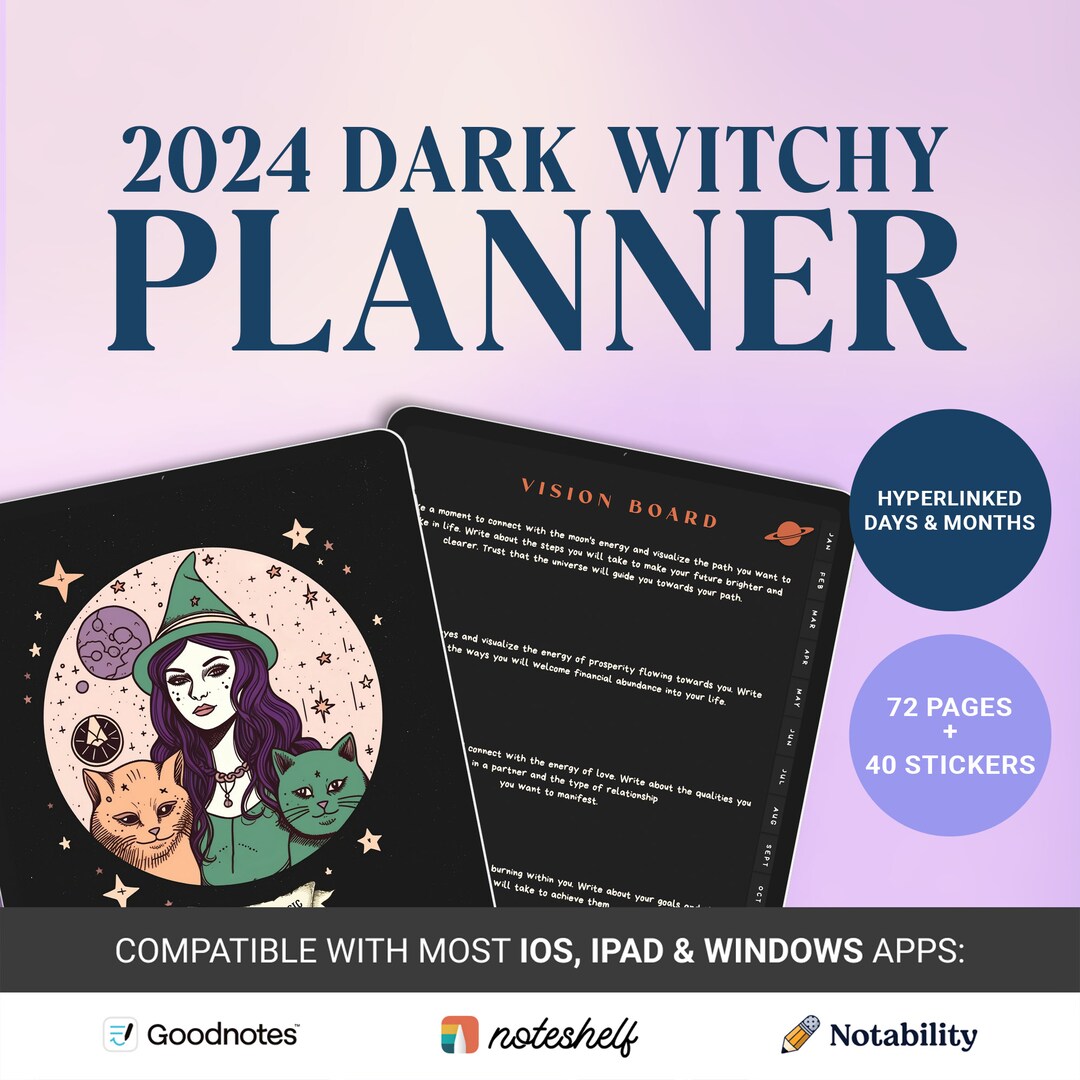 Dated Witchy Digital Planner Dark Mode Free Mystical Stickers for Ipad ...
