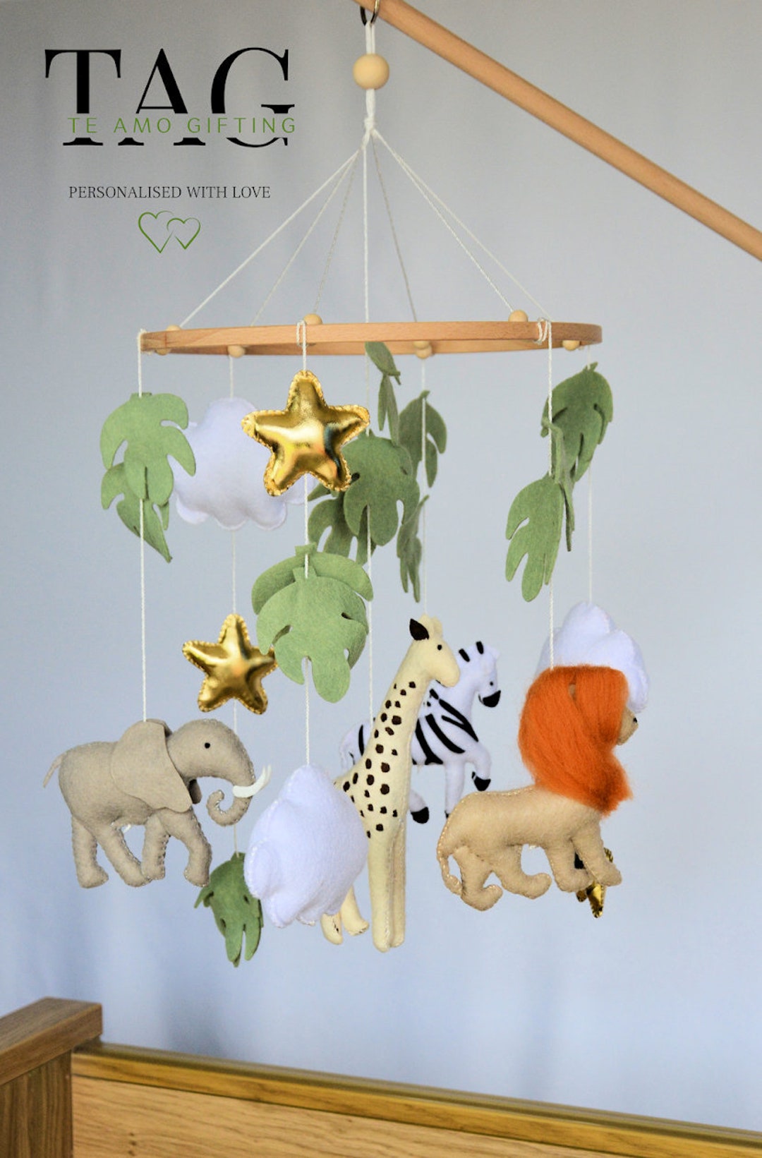 Felt Baby Mobile for Crib Safari Mobile Nursery Hanging Toy Handmade ...
