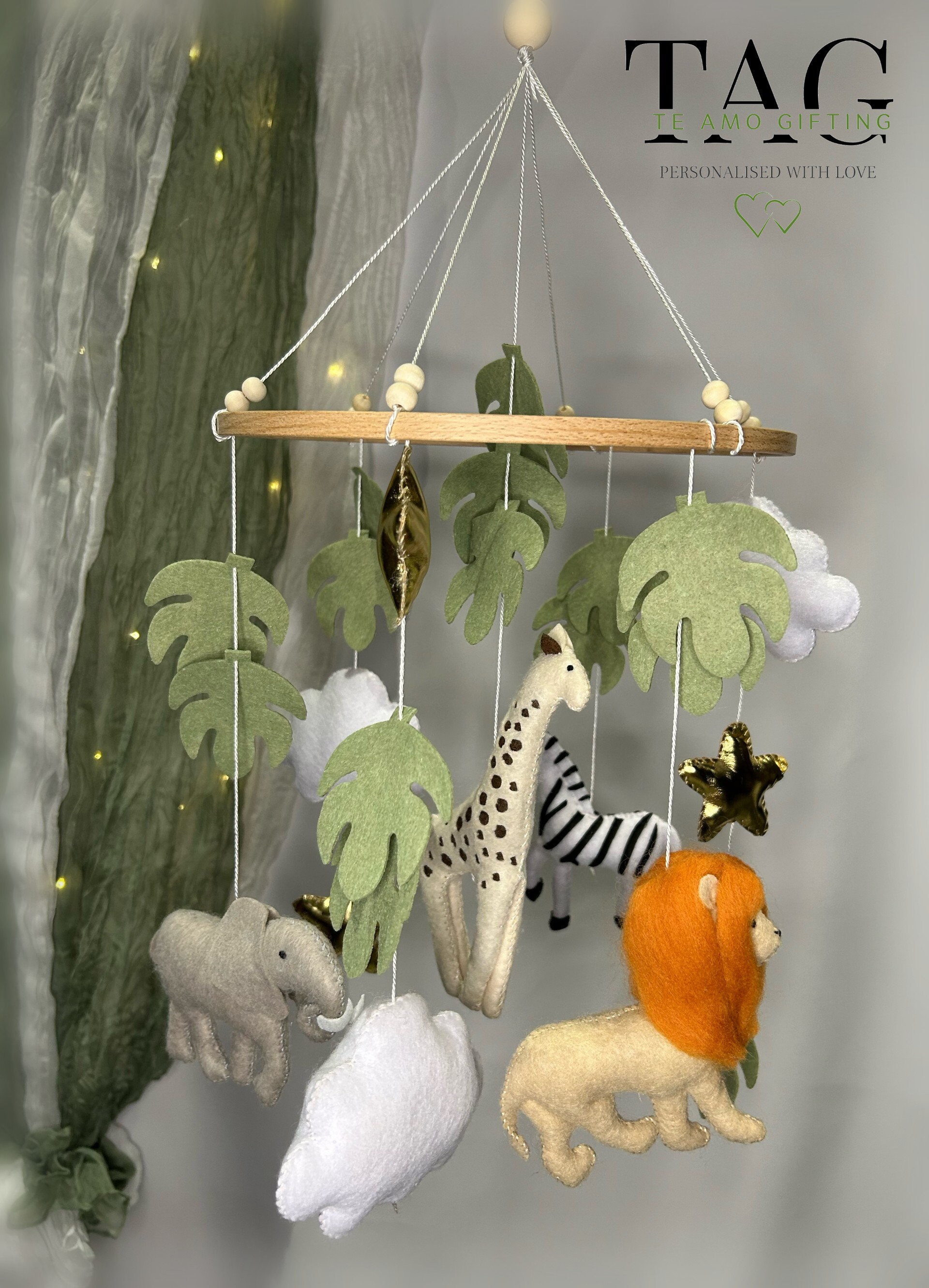 Felt Baby Mobile for Crib Safari Mobile Nursery Hanging Toy Handmade ...