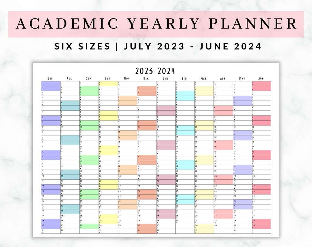 Academic Yearly Planner July 2023 to June 2024 Printable, One Year ...