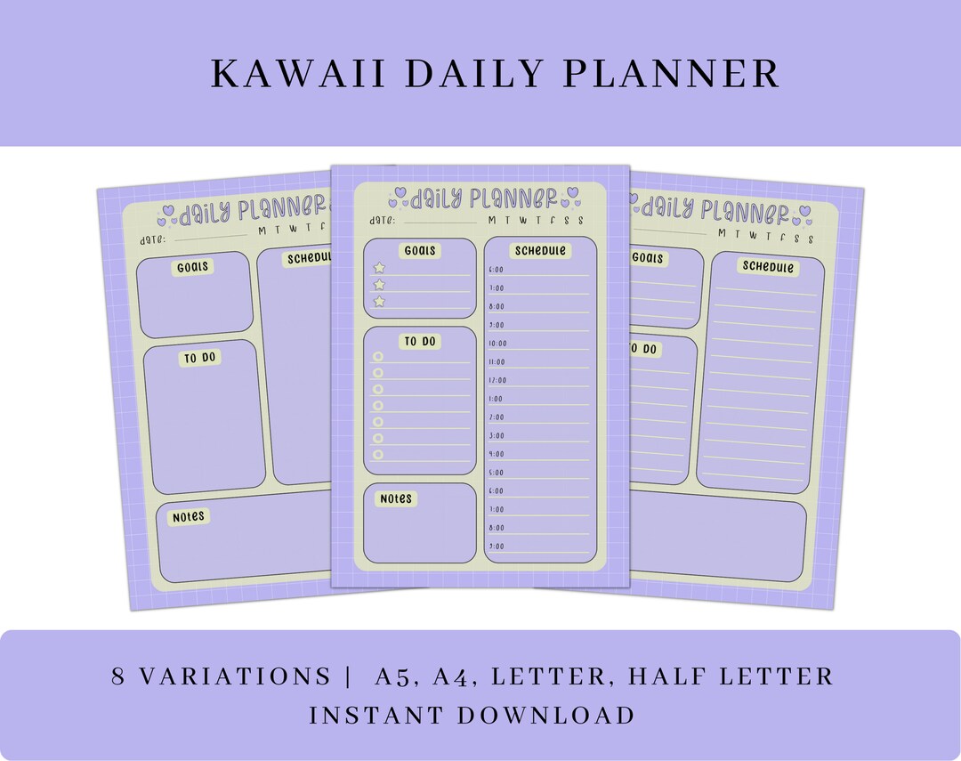 Kawaii Daily Planner Printable for Productivity and Time - Etsy