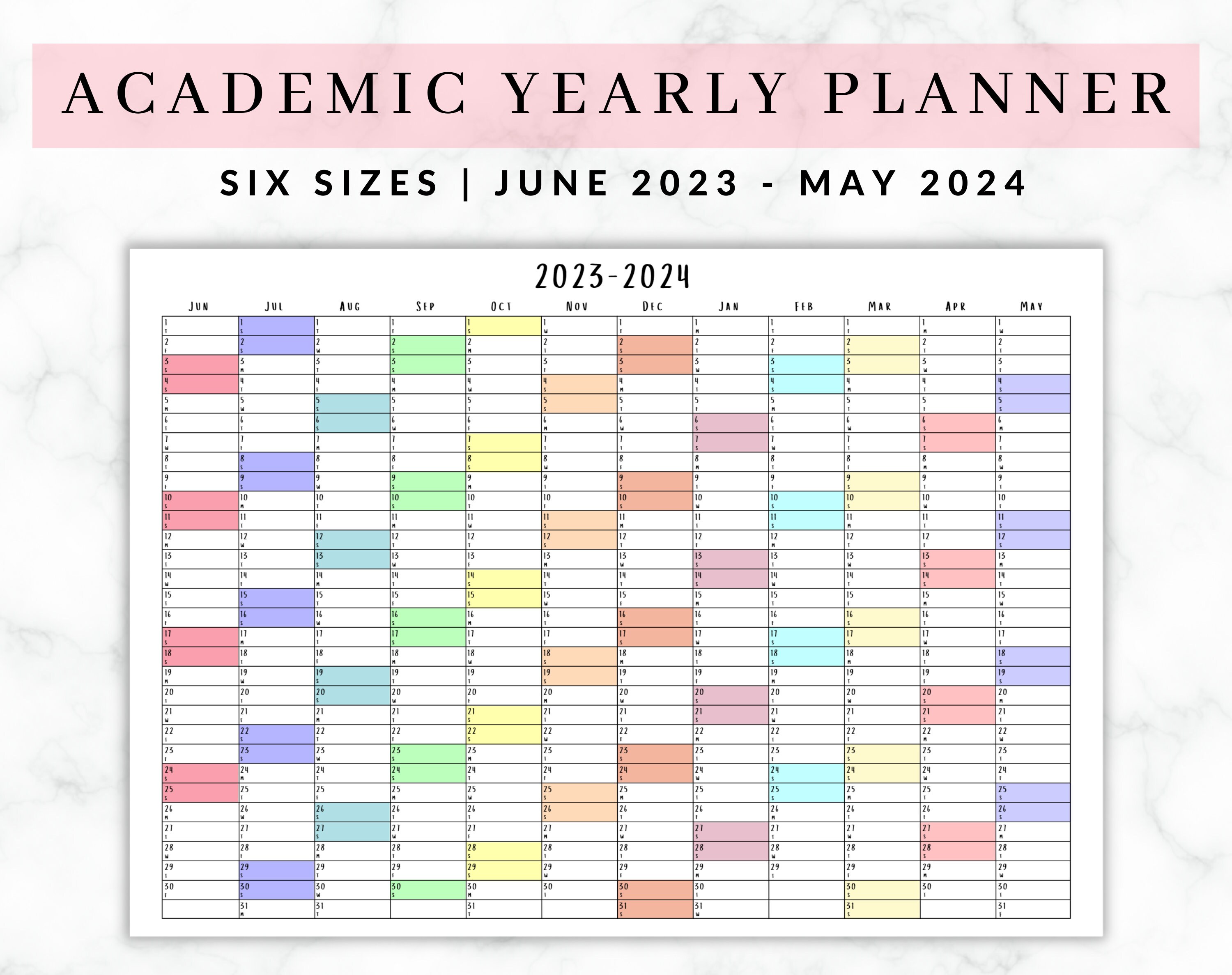 Academic Yearly Planner June 2023 to May 2024 Printable, One Year ...