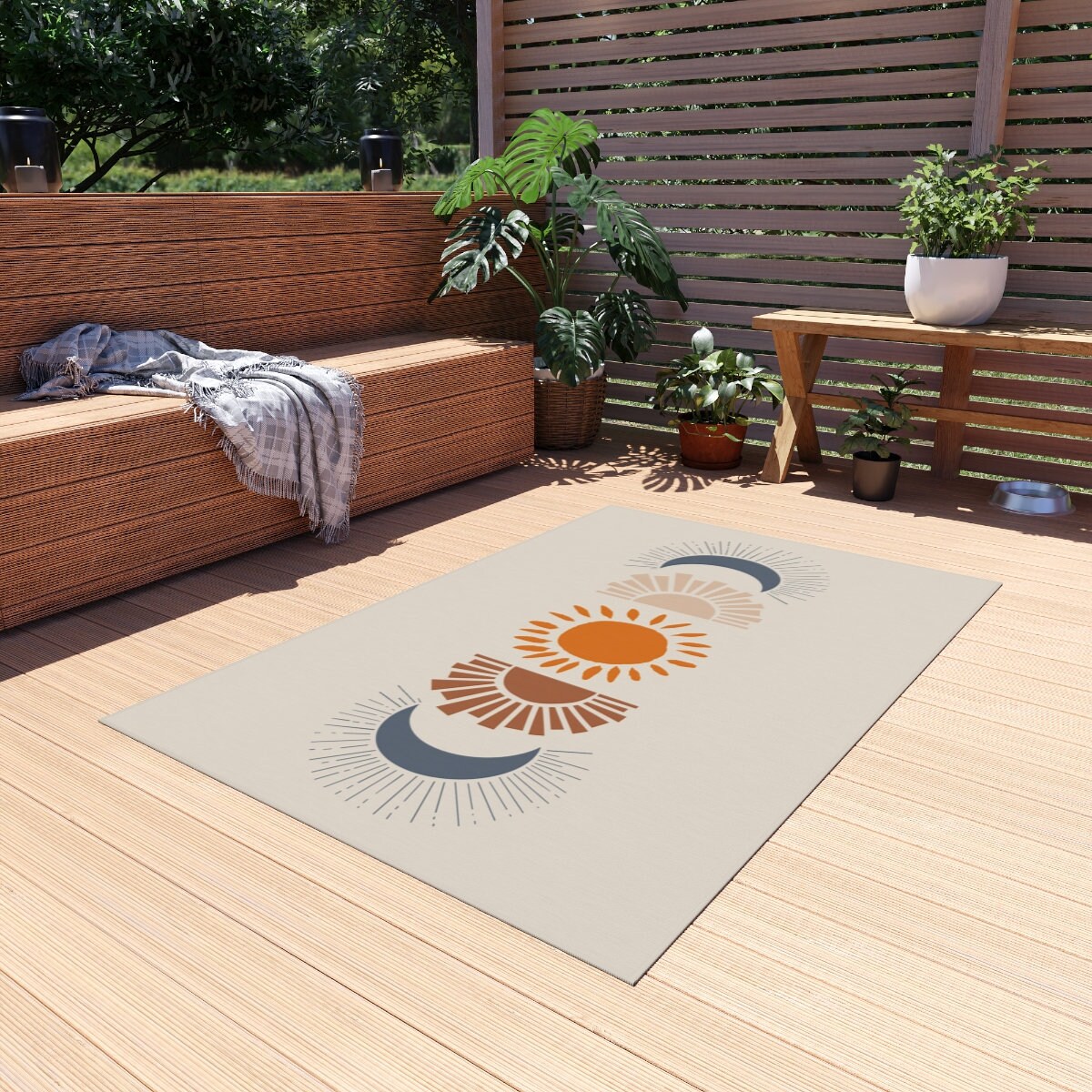 Sun and Moon Minimalist Mid Century Modern Retro Rug, Colorful Boho ...