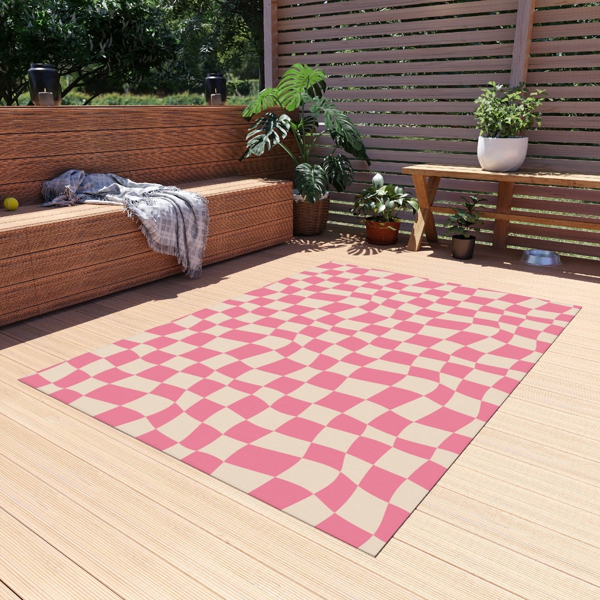 Pink Checkered Area Rug, Indoor Outdoor Carpet, Groovy Retro 60s 70s ...