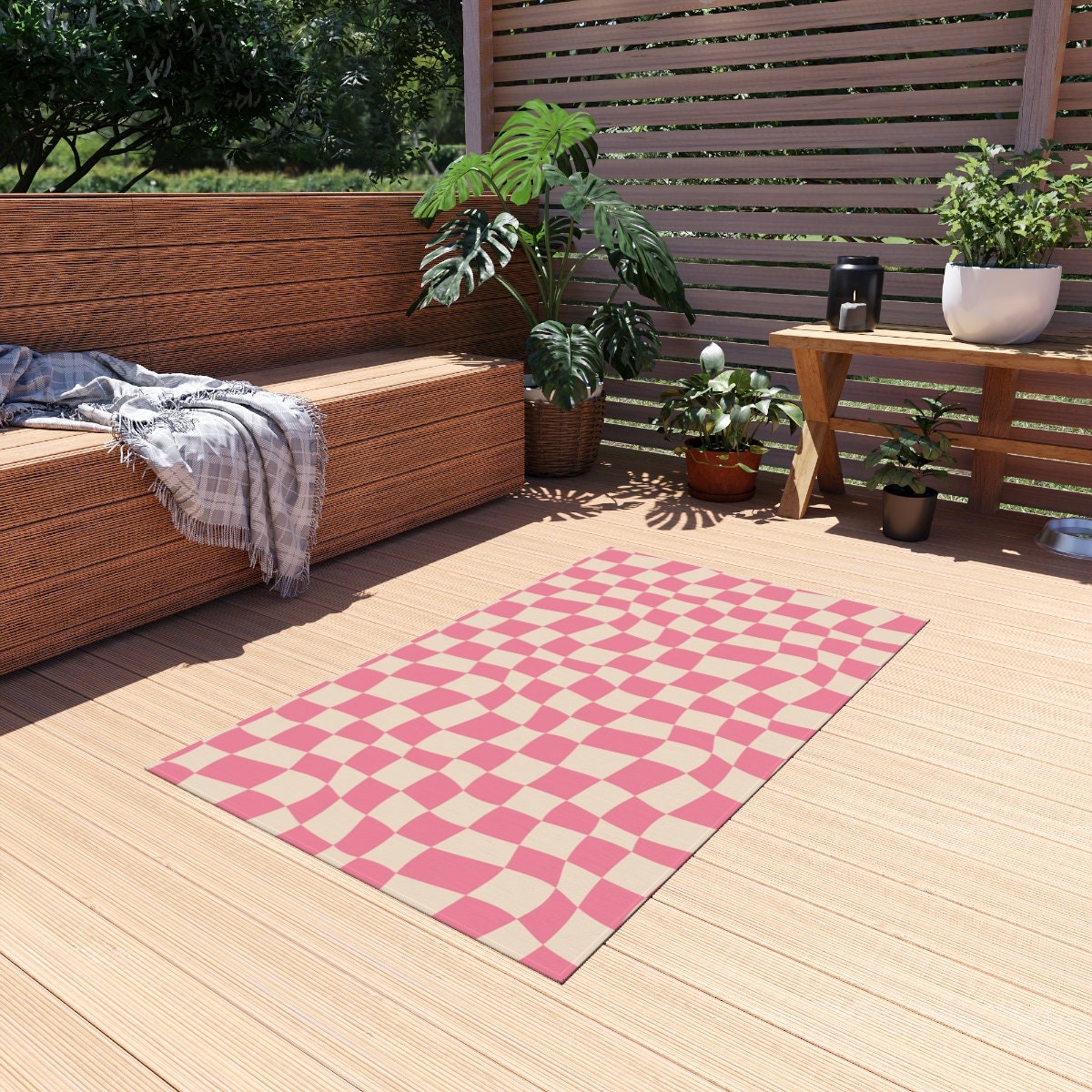 Pink Checkered Area Rug, Indoor Outdoor Carpet, Groovy Retro 60s 70s ...