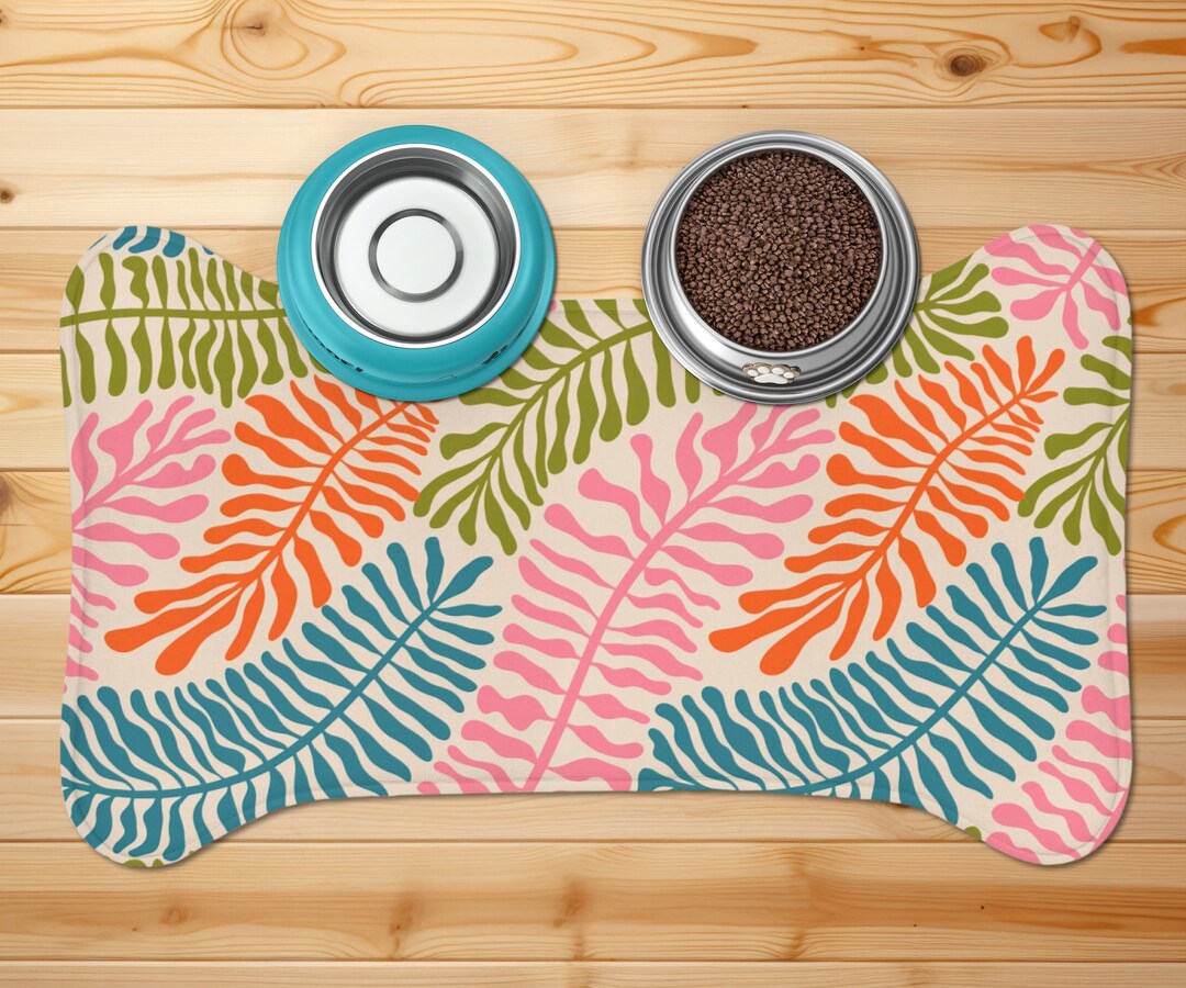 Retro Plant Pet Bowl Mat for Food, Mid Century Modern Home Decor, Dog ...