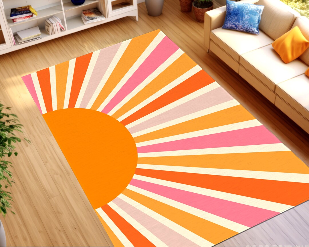 Retro Groovy Sun Rug, Mid Century Modern Rug, Colorful Sunburst Boho ...