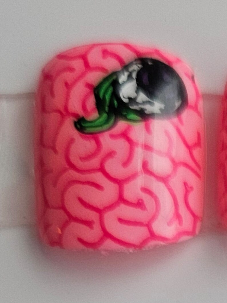 Zombie Brains Press-on Nails | Extra Short Squoval | Available in S, M ...