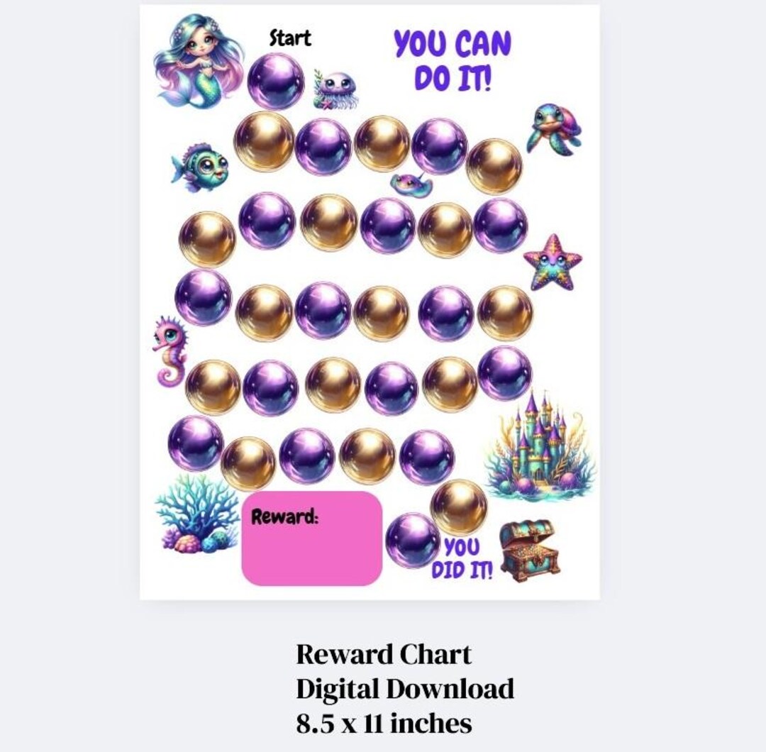 Mermaid Reward Chart Digital Download With Free Digital Coloring Page ...