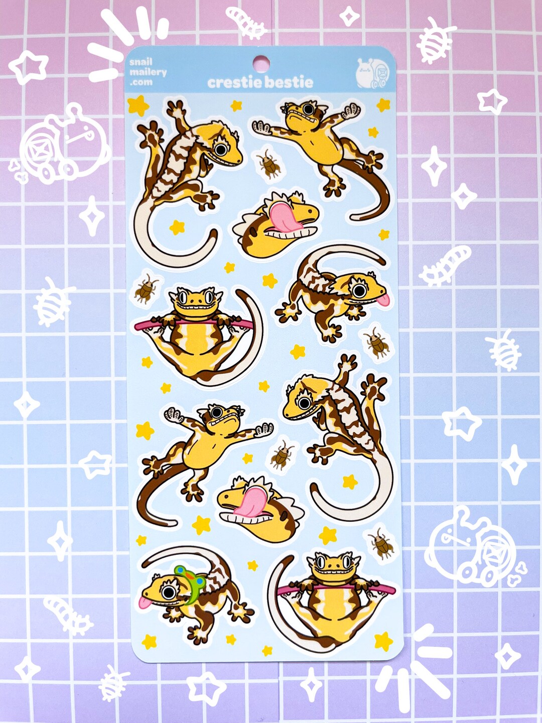 Cute Crested Gecko Reptile Lizard Stickers Sticker Sheet, Crested Gecko ...