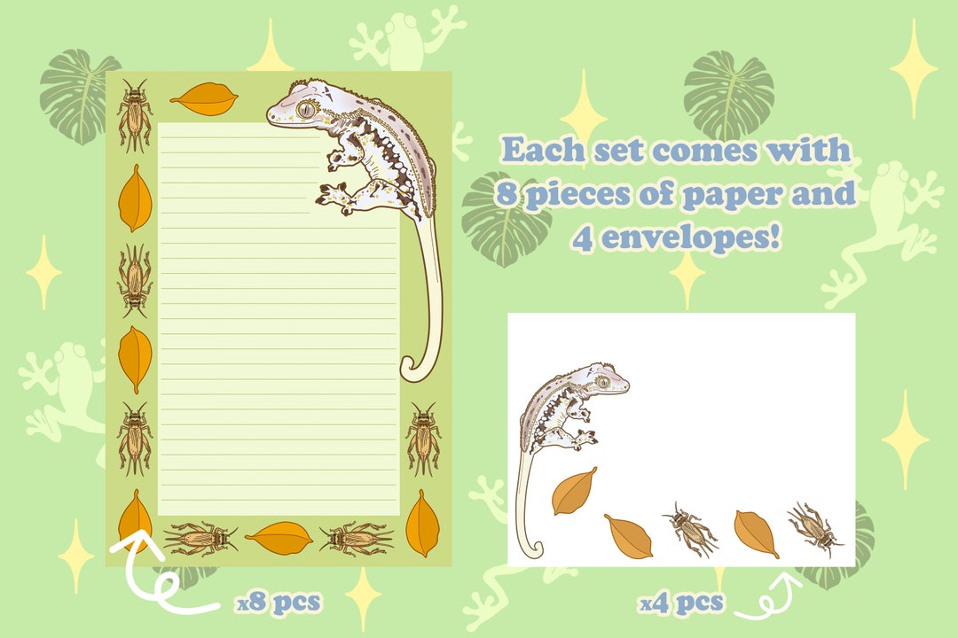 Reptile Stationery A5 Letter Set - Crested Gecko - Cute Kawaii Lizard ...