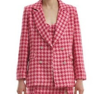 Pink Tweed Blazer Women, Tweed Jacket, Tweed Jacket Korean, Plaid ...