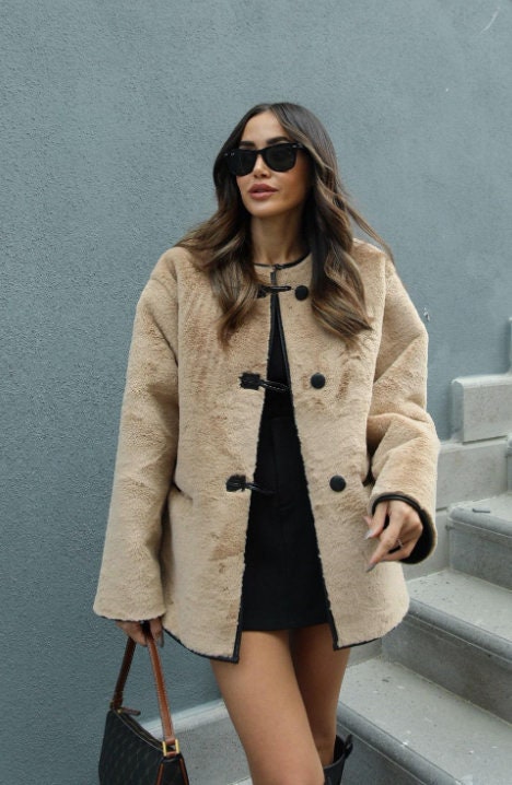 Camel Teddy Fur Coat Women, Cream Jacket Coat, Faux Fur Coat, Fluffy ...