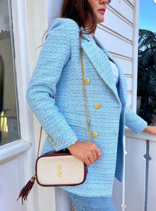 Blue Tweed Jacket Women, Boucle Tweed Blazer, Tweed Jacket Korean ...