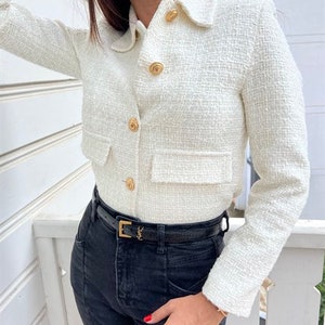 Beige Tweed Jacket Women, White Tweed Blazer Women, Tweed Short Coat ...