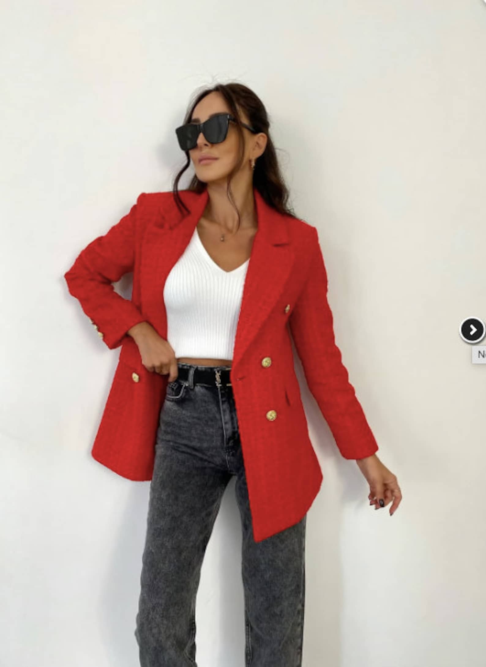 Red Tweed Jacket Women, Boucle Jacket, Long Tweed Blazer, Boucle Long ...
