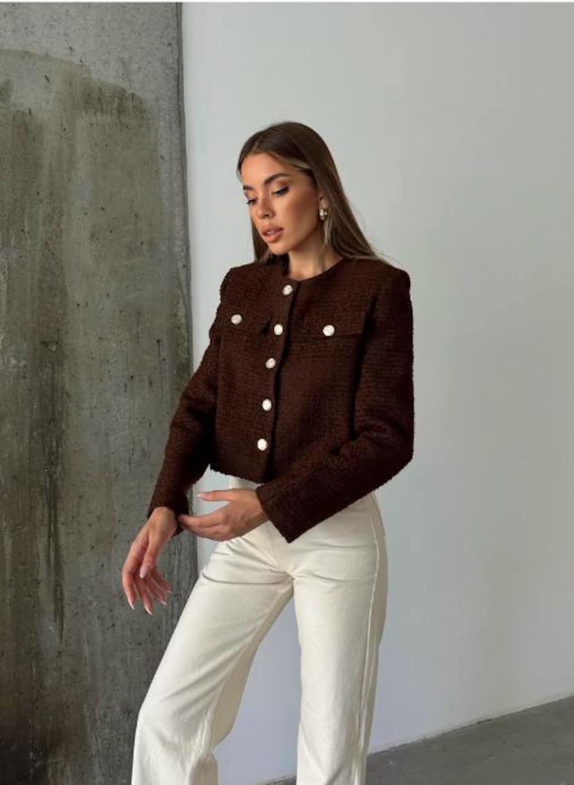 Brown Tweed Jacket Women, Tweed Blazer Women, Tweed Short Coat Jacket ...