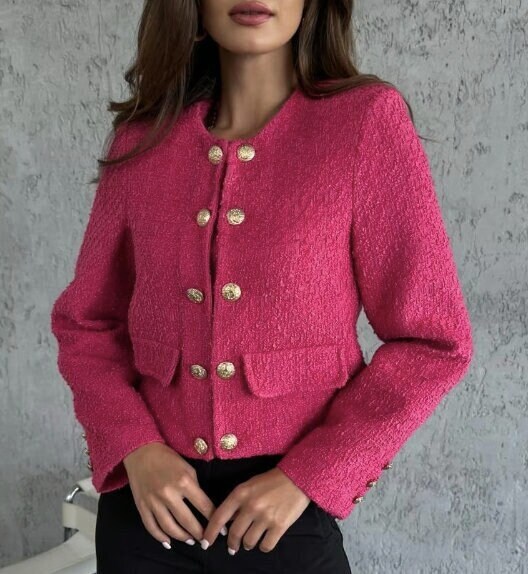 Pink Tweed Jacket Women, Tweed Blazer Women, Boucle Jacket ,wool Blazer ...