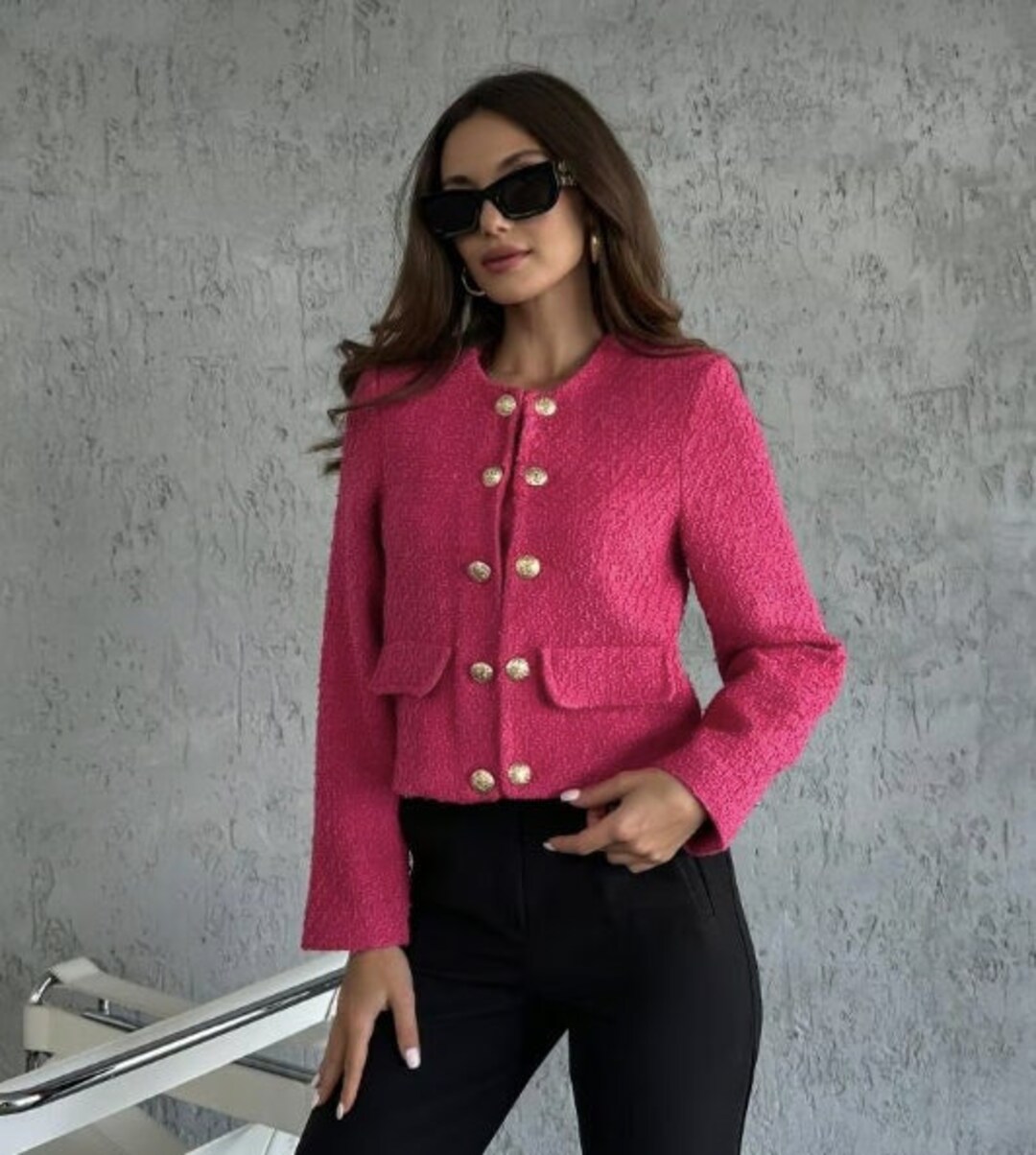 Pink Tweed Jacket Women, Tweed Blazer Women, Boucle Jacket ,wool Blazer ...