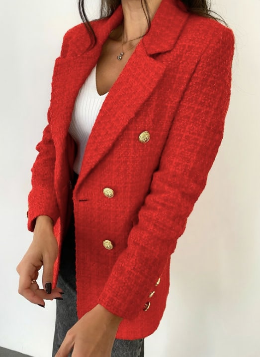 Red Tweed Jacket Women, Boucle Jacket, Long Tweed Blazer, Boucle Long ...