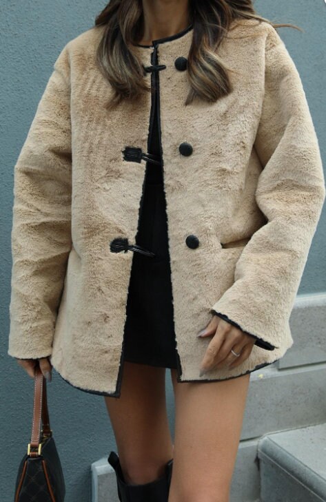 Camel Teddy Fur Coat Women, Cream Jacket Coat, Faux Fur Coat, Fluffy ...