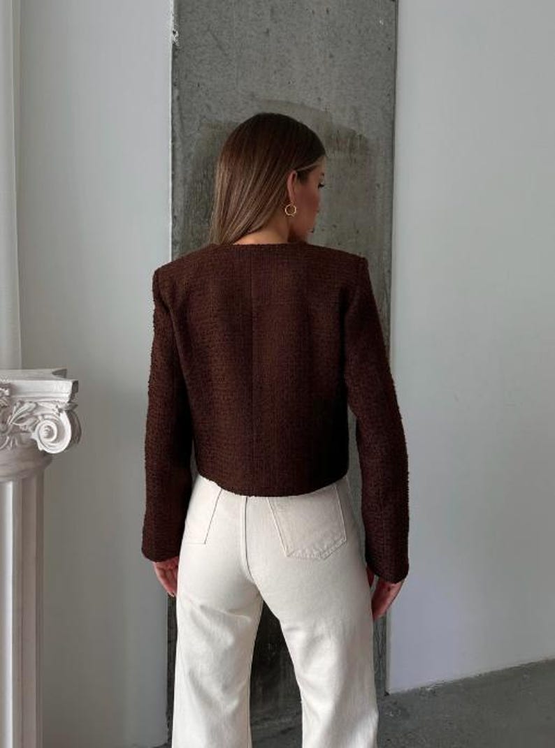 Brown Tweed Jacket Women, Tweed Blazer Women, Tweed Short Coat Jacket ...