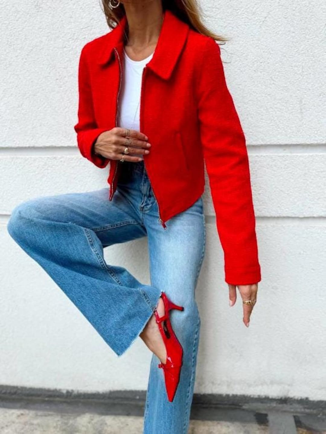 Red Tweed Jacket Women, Red Bomber Jacket, Tweed Short Coat Jacket ...