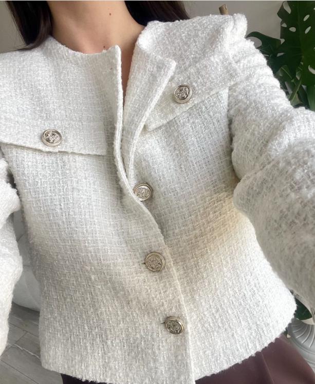White Tweed Jacket Women, Cream Tweed Blazer Women, Beige Tweed Short ...