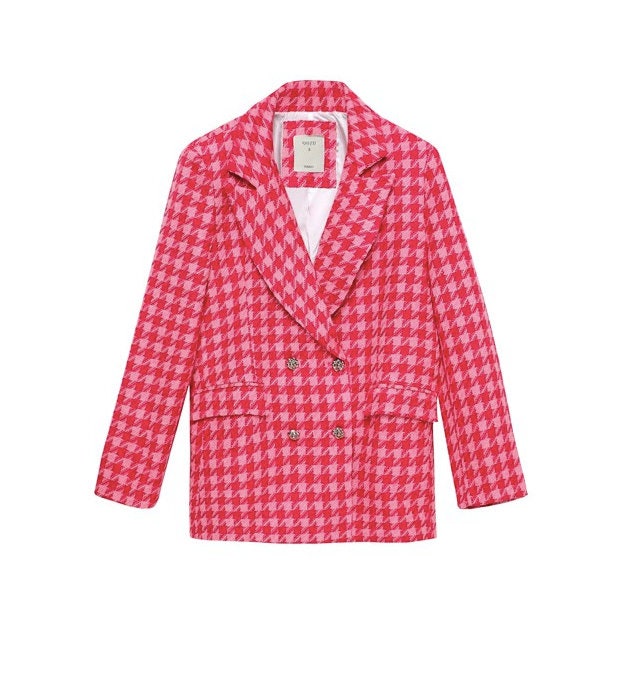 Pink Tweed Blazer Women, Tweed Jacket, Tweed Jacket Korean, Plaid ...