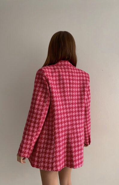 Pink Tweed Blazer Women, Tweed Jacket, Tweed Jacket Korean, Plaid ...