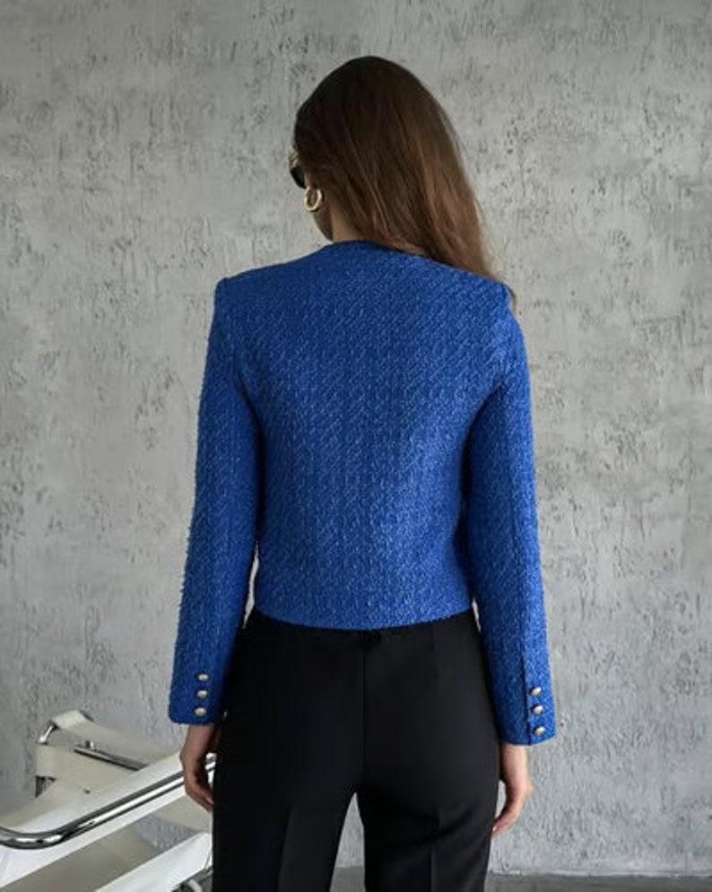 Green Tweed Jacket Women, Blue Tweed Blazer Women, Boucle Jacket ,wool ...