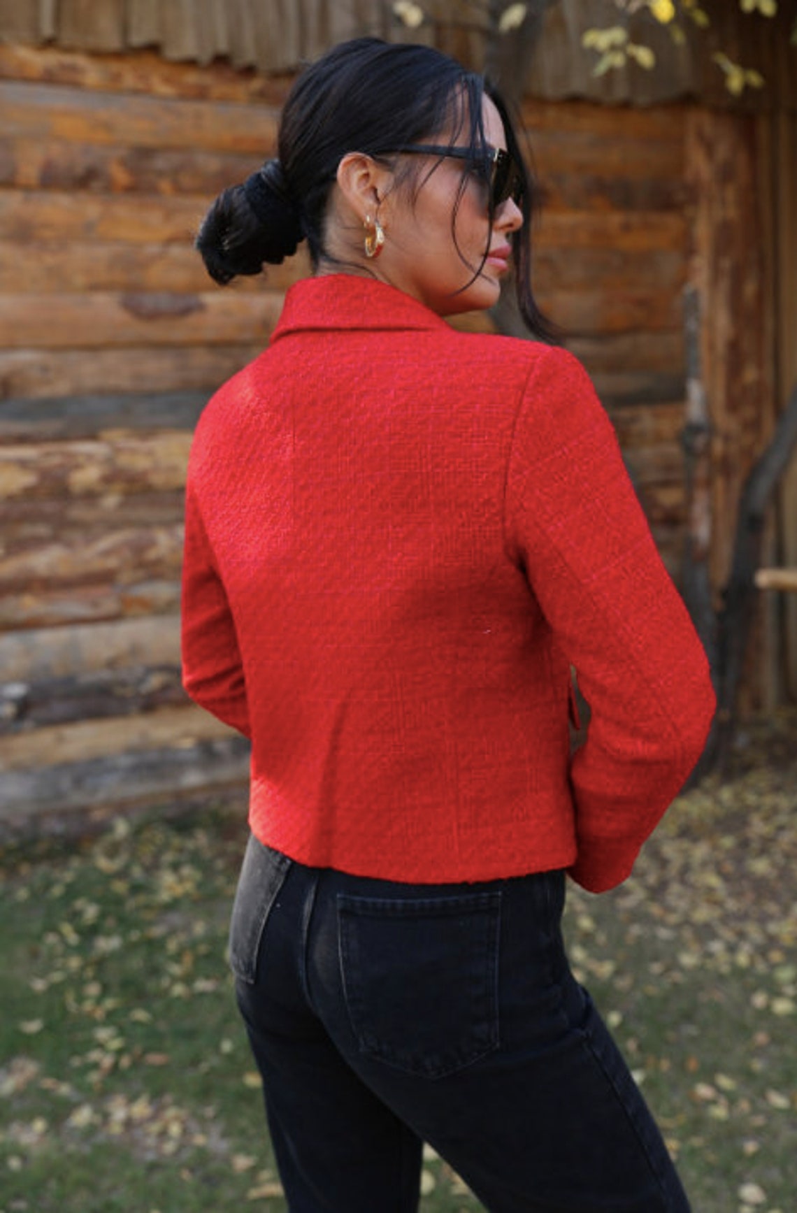 Red Cropped Tweed Blazer, Red Jacket, Tweed Blazer,tweed Short Coat ...