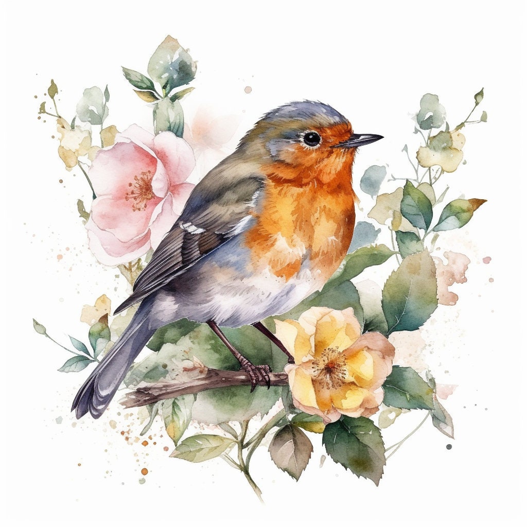 Robin Clipart - Watercolor Clipart Jpgs - Set of 12 Digital Download ...