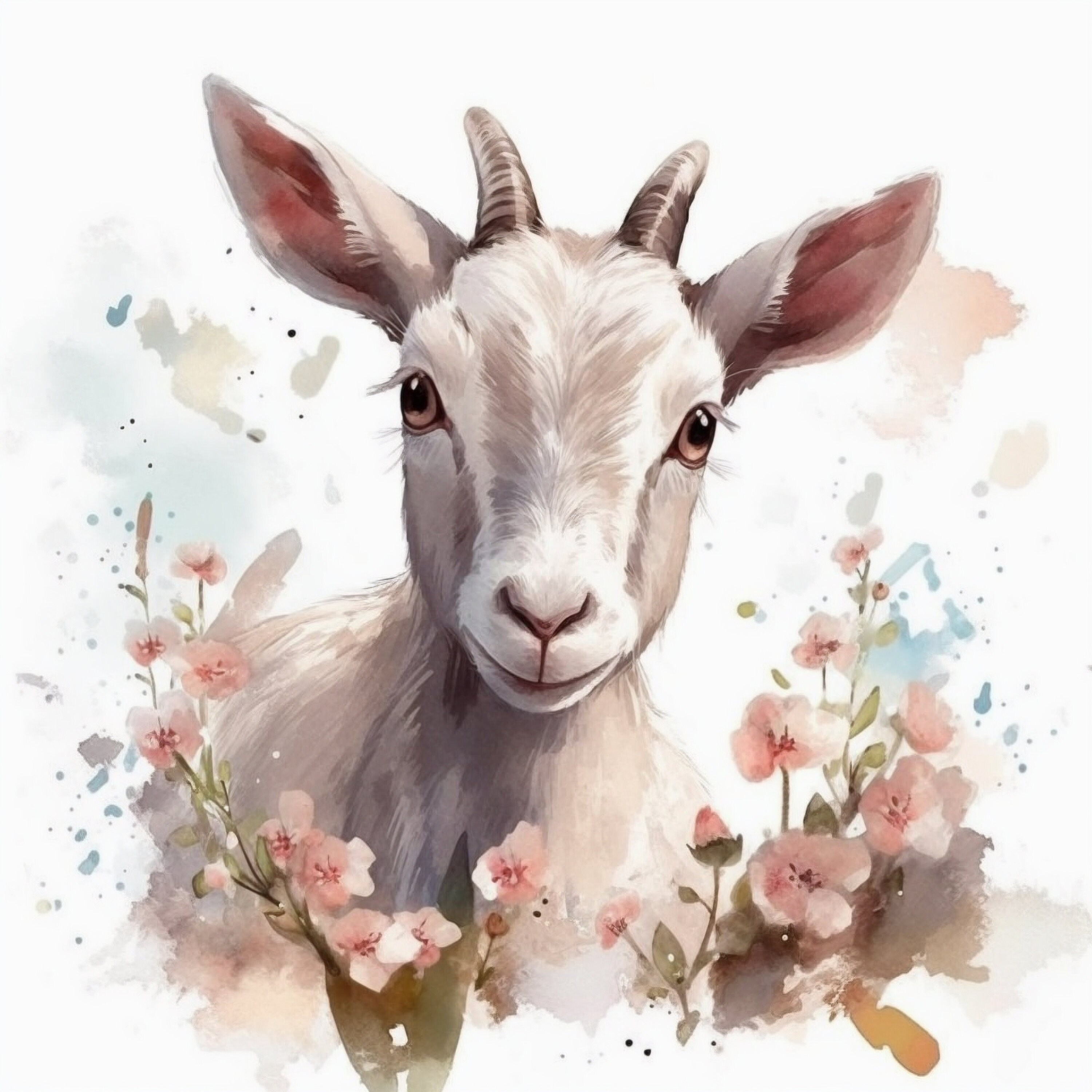 Cute Baby Goats, Spring, Flowers, Clip Art,baby Goats Printable Art ...