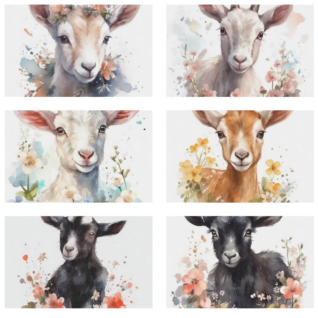 Cute Baby Goats, Spring, Flowers, Clip Art,baby Goats Printable Art ...