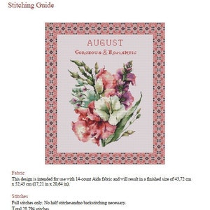 Vintage August Birth Month Flower Cross Stitch Pattern, Gladiolus X ...