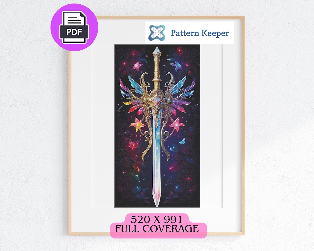 Fantasy Sword Cross Stitch Pattern, Magic Sword Needlepoint, Vibrant ...