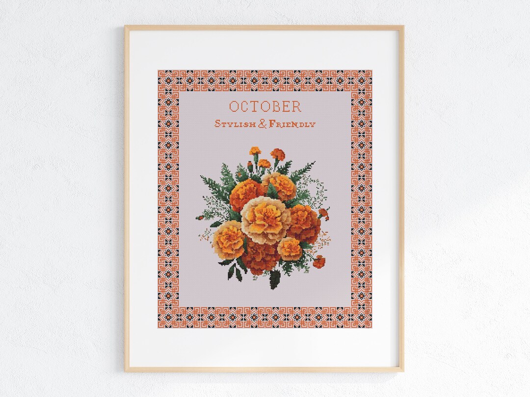 October Birth Flower Cross Stitch: Marigold Sampler (PDF Pattern) - Etsy