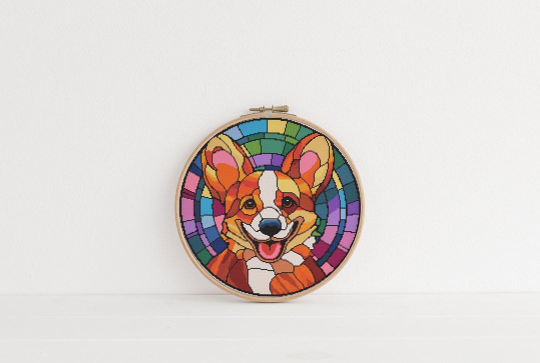 Stained Glass Dogs Cross Stitch Pattern, Corgi , Pattern Keeper ...