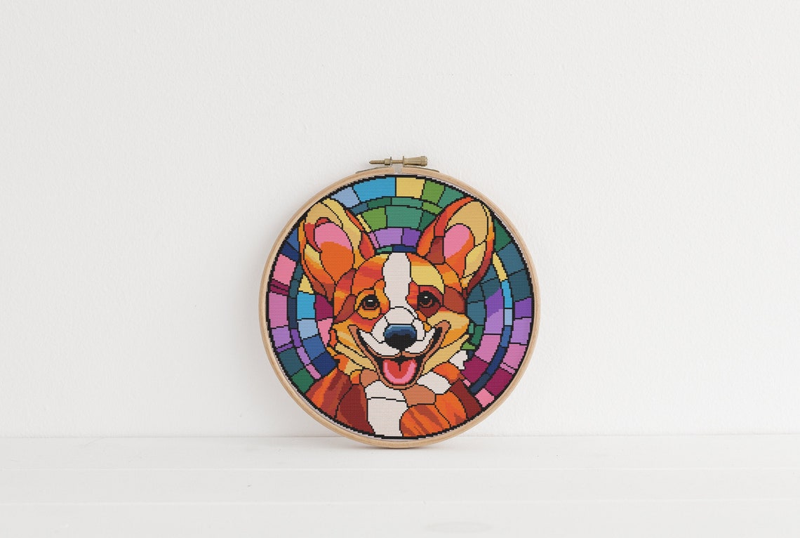Stained Glass Dogs Cross Stitch Pattern Corgi Pattern - Etsy
