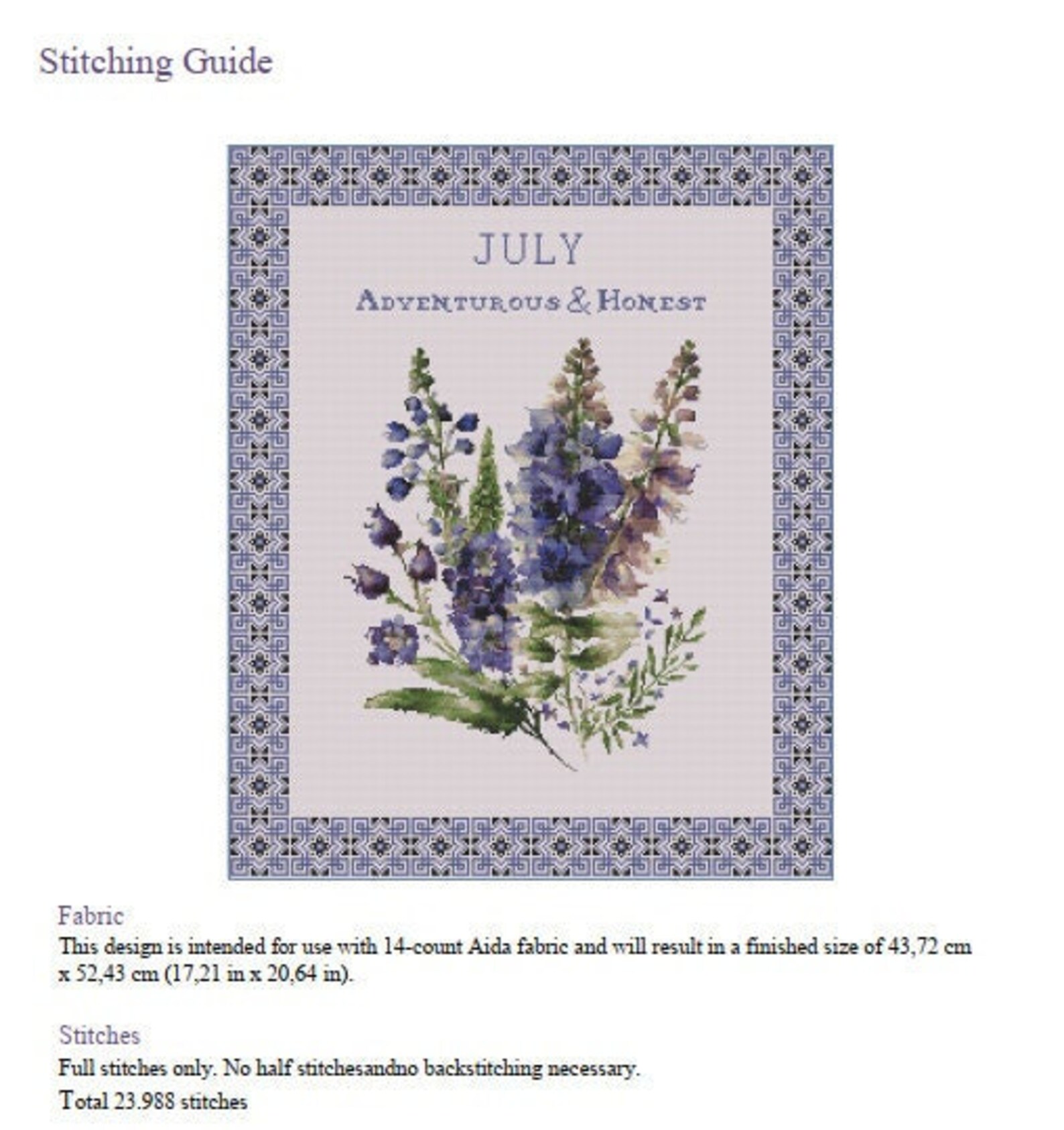 Vintage July Birth Month Flower Cross Stitch Pattern, Larkspur X-stitch ...