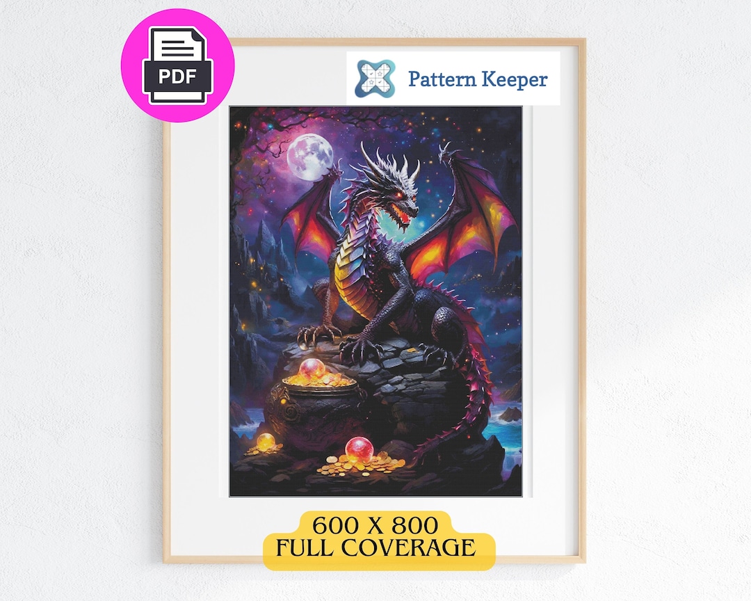Dragon Treasure Cross Stitch Pattern, Dragon Needlepoint, Fantasy Art ...