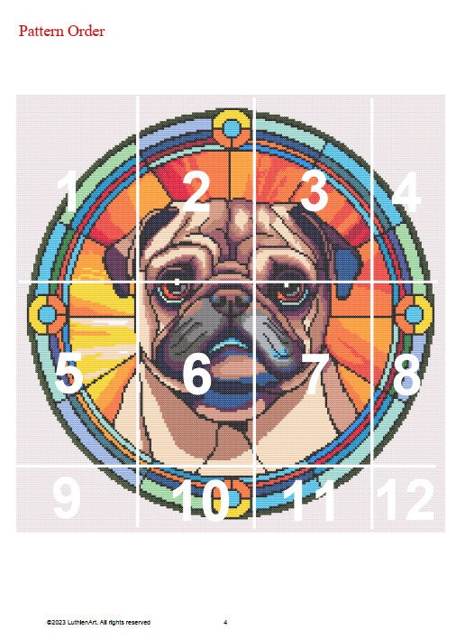 Stained Glass Dog Cross Stitch Pattern Pug Needlepoint - Etsy